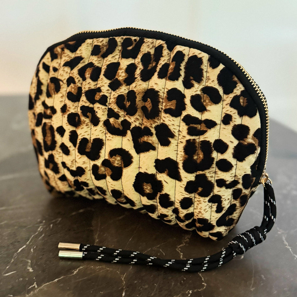 Vintage-Inspired Quilted Leopard Cosmetic Case – Curved Makeup Pouch i ...
